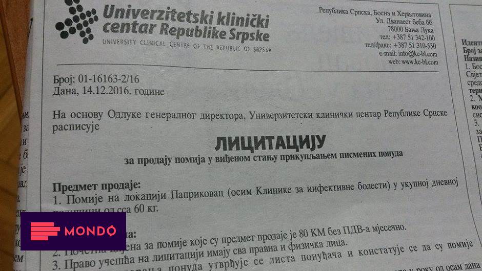 UKC RS: Prodajemo pomije - ostatke hrane | Info | Društvo